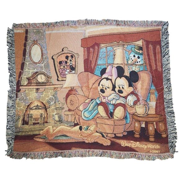 Disney | Bedding | Vintage Walt Disney World Mickey Minnie Mouse Woven ...